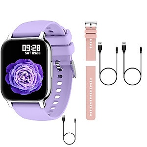 Popglory Smart Watch for Women & Men, 1.85'' Call Receive/Dial Smartwatch, Fitness Tracker with Blood Pressure/SpO2/Heart Rate Monitor, Fitness Watch with 2 Straps 3 Cables for iOS & Android Phones