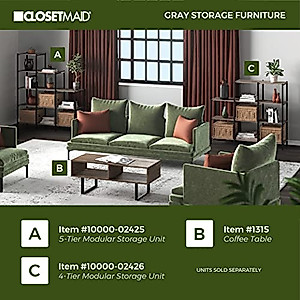 ClosetMaid Ladder Step Bookcase, 5 Tier, 7 Shelves, Display Shelf for Living Room or Office, Industrial Black Metal and Wood, Weathered Gray