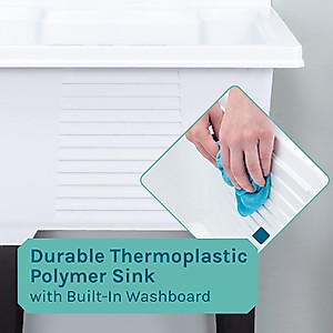 White Utility Sink by JS Jackson Supplies, Tehila Luxe Laundry Tub, Matte Black Gooseneck Faucet, Side Sprayer