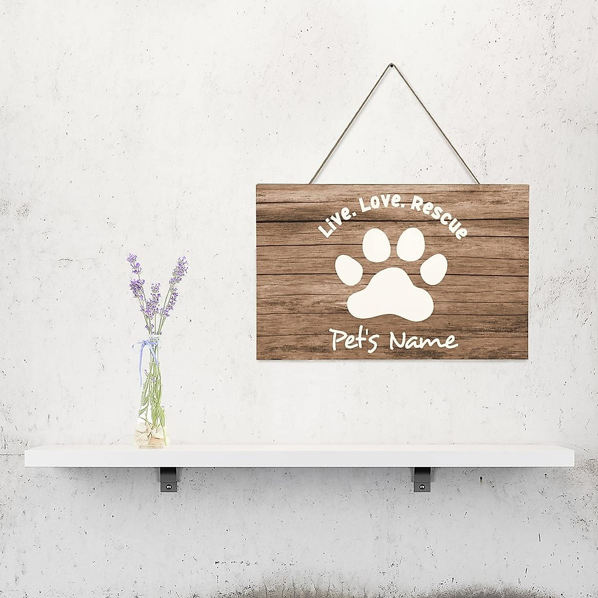 SUQINFA Custom Live Love Dog Paw Dog Sign Hanging Door Sign, Personalized Pet Name Puppy Wall Sign, Customized Dog House Wooden Plaques Wall Art for Home Garden Yard Decor
