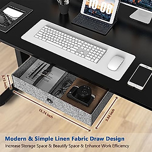 DUMOS Adjustable Height Electric Standing Desk with Drawer,48 x 24 in Ergonomic Computer Table with Splicing Board, Wire Hole and Hook for Workstation for Home, Office, Black