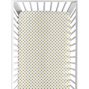 Sweet Jojo Designs Fitted Crib Sheet for Amelia Baby/Toddler Bedding - Gold and White Polka Dot