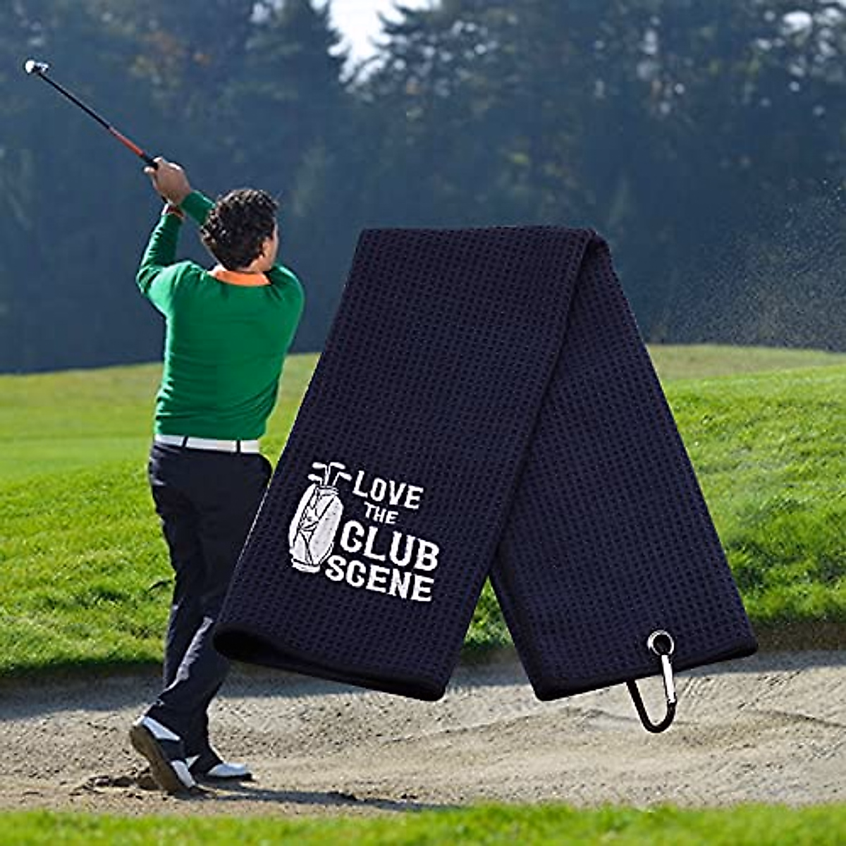 Embroidered Golf Towel Gift Golf Lover Gift Love The Club Scene Golf Towel with Clip (Love The Club Scene)