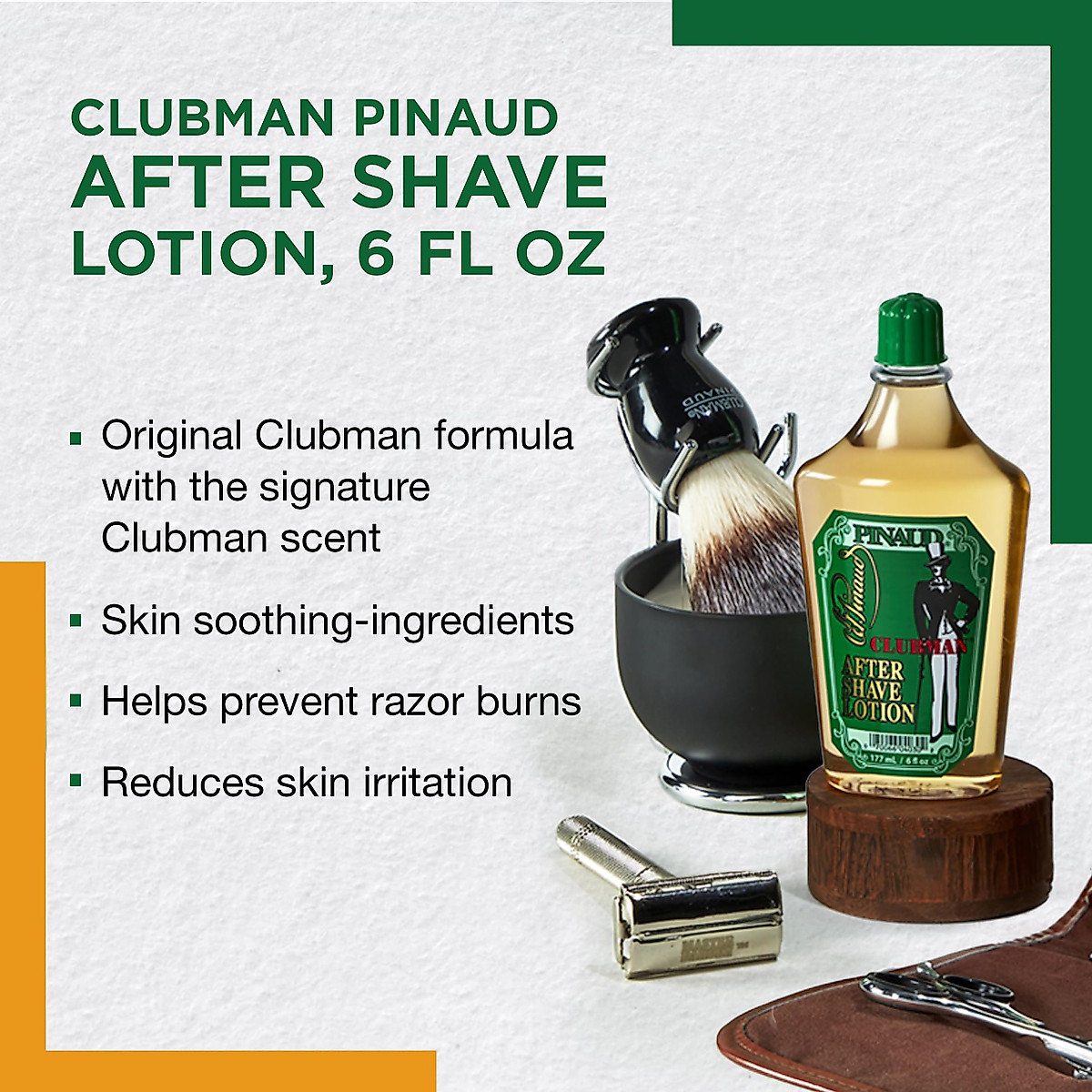 Clubman Pinaud After Shave Lotion, Classic Men’s Aftershave, Cools, Soothes, & Refreshes Skin with Signature Masculine Scent, 6 fl oz, 1-pack