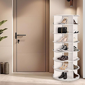 Hestiasko Rotating Shoe Rack Tower, 7 Tier Spinning Shoe Rack Tower, Center Hollow Rotating Shoe Rack Tower 360°, Easy to Assemble, Round Shoe Rack for Entryway Living Room Hallway - White