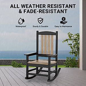 OTSUN Oversized Patio Rocking Chair Set of 2, All Weather Resistant Outdoor Rocker Chair, 380lbs Load Capacity, High Back, Widened Armrests for Yard, Garden, Indoor, Lawn, Black & Brown