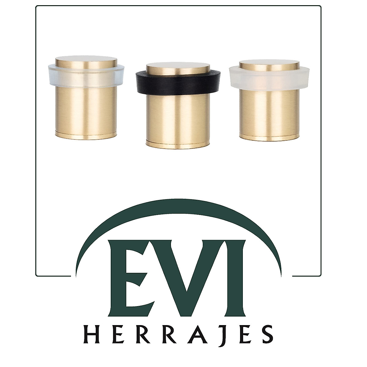 EVI | Doorstop | 0.8'' X 0.98'' | Threaded Base | Black Natural Silicone Rubber | Matte Finished Brass | Includes Screw + Fastening Plug | Pack 2X Model I-180-MT