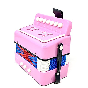 JOYSAE 7 Keys 2 Bass Accordion Kids Accordion Toy Solo Ensemble Instrument Musical Educational Instrument for Early Childhood Teaching (Pink)