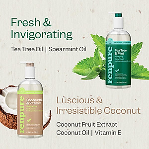 Renpure LLC Tea Tree Mint Oil & Coconut Vitamin E, Sulfate Free Moisturizing Body Wash For Dry Sensitive Skin, Antibacterial Body & Hand Soap For Men Women Kids & Toddlers, White, 24 Oz