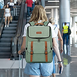 zalupri Work Laptop Backpack for Women and Men, 15.6 inch Computer Travel Backpacks for Working Stylish Teacher Backpack Casual Daypack laptop Bag with USB Charging Port, Green