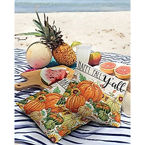Fall Thanksgiving Pumpkin Outdoor Pillow Cover 16x16 Inch Cushion Sham Case,Happy Autumn All Yall Farmhouse Waterproof Decorative Square Throw Pillowcase for Garden Patio Porch Couch Chair Tent