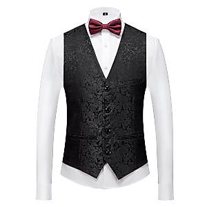 KUDORO Mens Suits Slim Fit 3 Piece Black Tuxedo Suit Set for Prom Wedding Party Paisley Jacket Vest Pants Homecoming Outfit