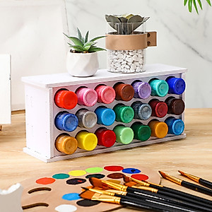 Hicarer 2 Pcs 21 Holes Craft Paint Storage Organizer Vertical Paint Rack Stand Paint Storage Containers Wall Mounted Paint Holder Removable Paint Organizer Box for 2oz Paint Bottle Art Supplies