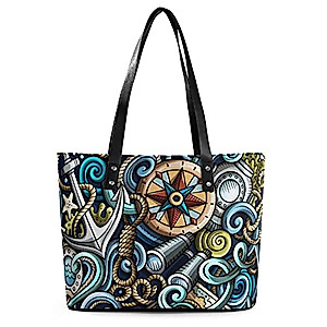 Womens Handbag Doodles Pattern Leather Tote Bag Top Handle Satchel Bags For Lady