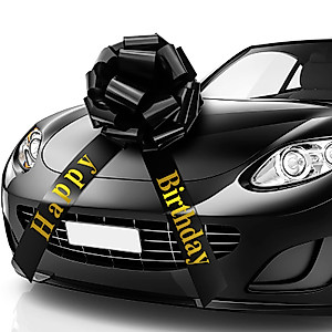 Happy Birthday Car Bow Big Car Ribbon Bow Large Gift Wrapping Bow Giant Bow for Car Decorative Huge Pull Bow for Christmas Party Birthday Car Decoration (Black,20 Inches)