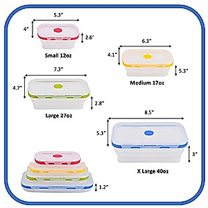 ECOBERI Collapsible Food Storage Containers, Food Grade Silicone, BPA Free, Airtight Snap-Top Lids, Microwave and Dishwasher Safe, Set of 5