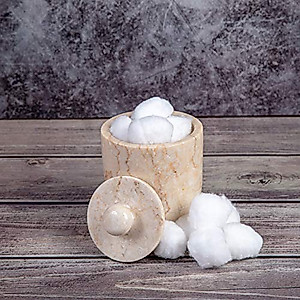 Creative Home Natural Champagne Marble Bullet Collection Cotton Ball Swab Holder Bathroom Countertop Storage Jar Container Organizer, 3.5" Diam. x 4.6" H, Beige