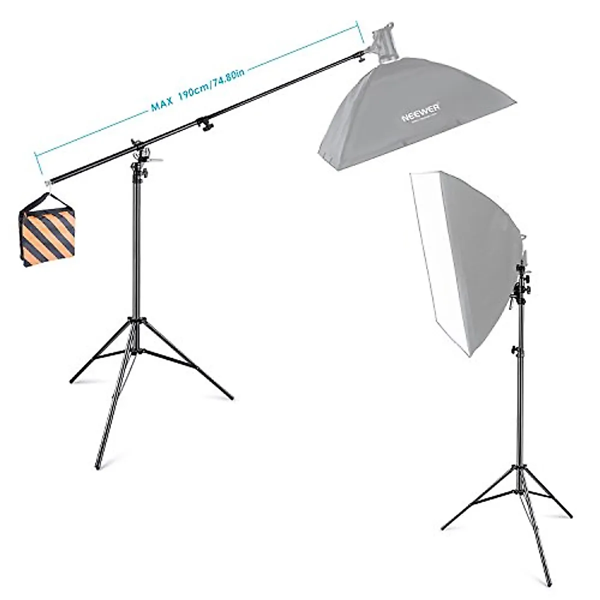 Neewer 13feet/390cm Two Way Rotatable Aluminum Adjustable Tripod Boom Light Stand with Sandbag for Studio Photography Video