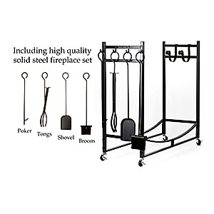 KAG ONE Firewood Storage Rack with Kindling Holder, Black, Metal, 33.4"L x 13"W x 32.9"H, 200 LBS Weight Capacity