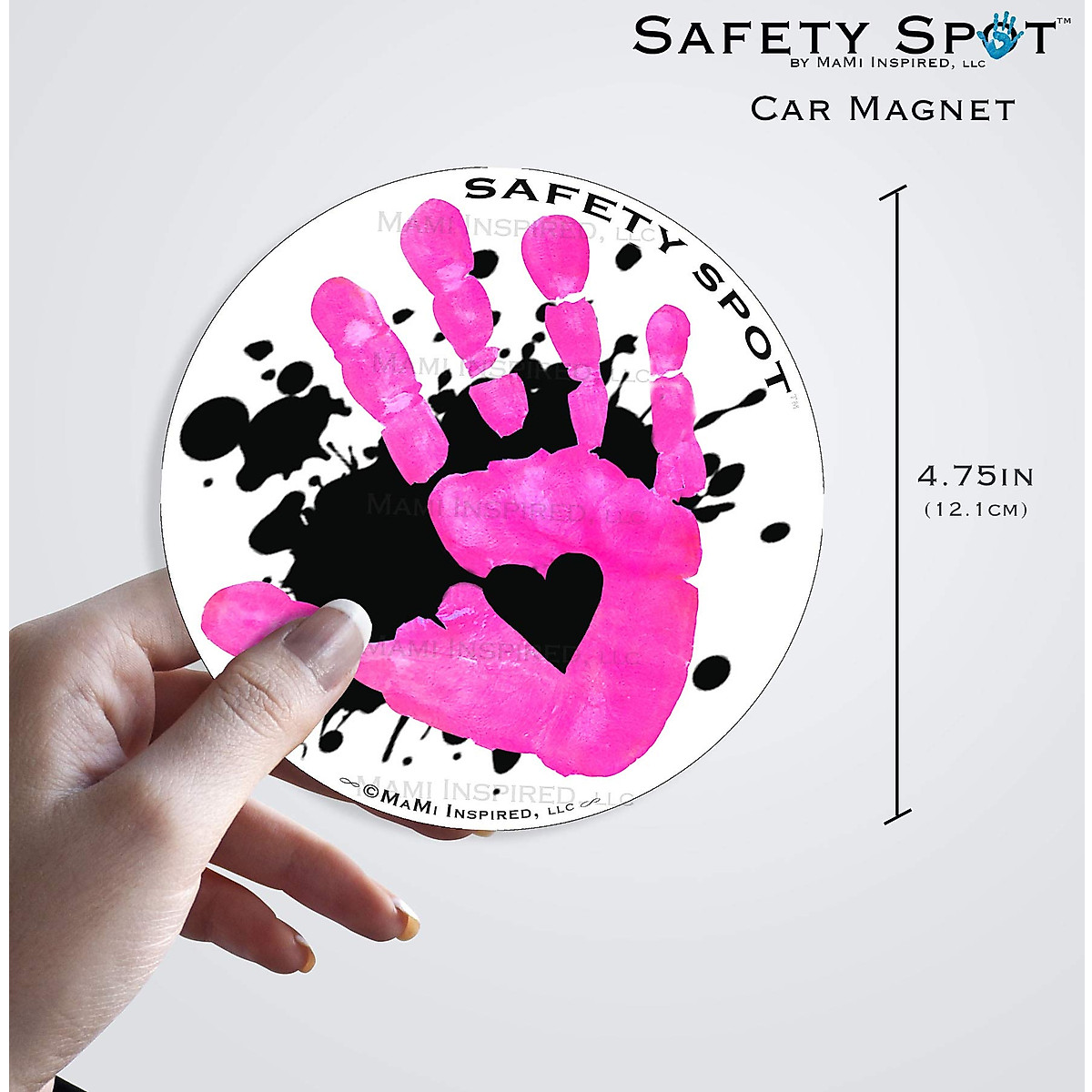Safety Spot Magnet - Kids Handprint for Car Parking Lot Safety - White with Black Splat Background (Orange)