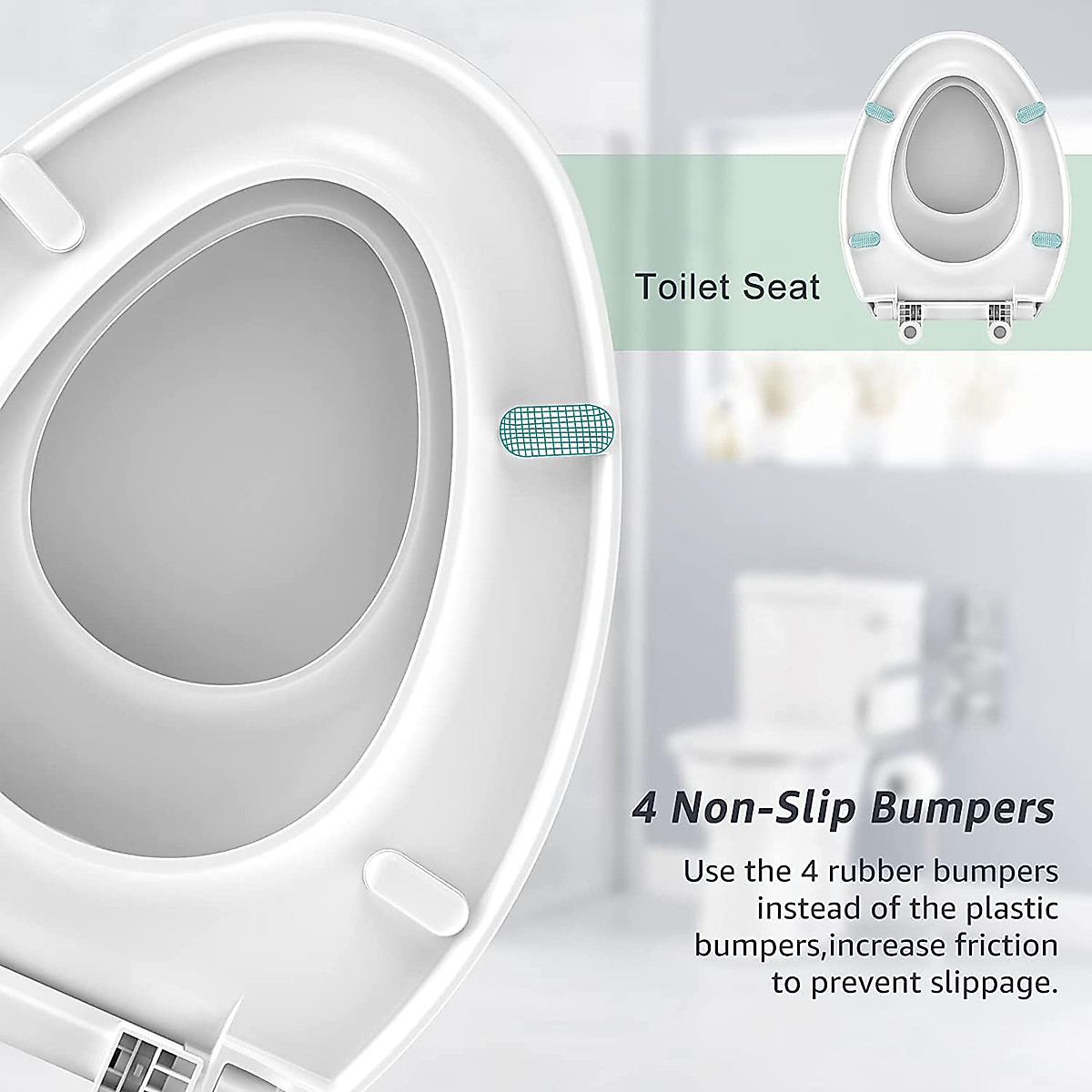 Toilet Seat with Built-In Potty Training Seat, Elongated Toilet Seat Cover with Soft Close Hinge Magnetic Kid Lid Non-Slip Seat Bumpers Toilet Lid for Elongated or Oval Toilets Fits Adult and Child
