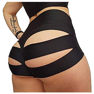 BZB Women's Yoga Shorts Cut Out Scrunch Booty Hot Pants High Waist Gym Workout Active Butt Lifting Sports Leggings (Black,Medium)