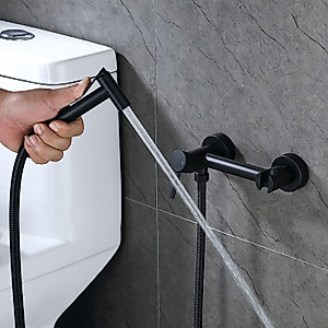 BARROCK Warm Water Bidet Sprayer for Toilet with Brass Hot and Cold Mixing Valve, Handheld Bidet Spray Attachment Set for Muslim Shower, Feminine Hygiene, Pets and Baby Diaper Wash Matte Black