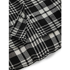 SweatyRocks Women's Long Sleeve Plaid Hoodie Jacket Button Down Blouse Tops Black White Medium