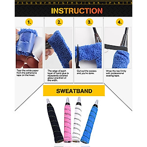 Toweling Racket Overgrip, Super Absorbent Cotton Towel, Skid Resist Absorb Sweat Grip Tape, Handles Protection for Tennis Badminton Racquetball Squash Baseball