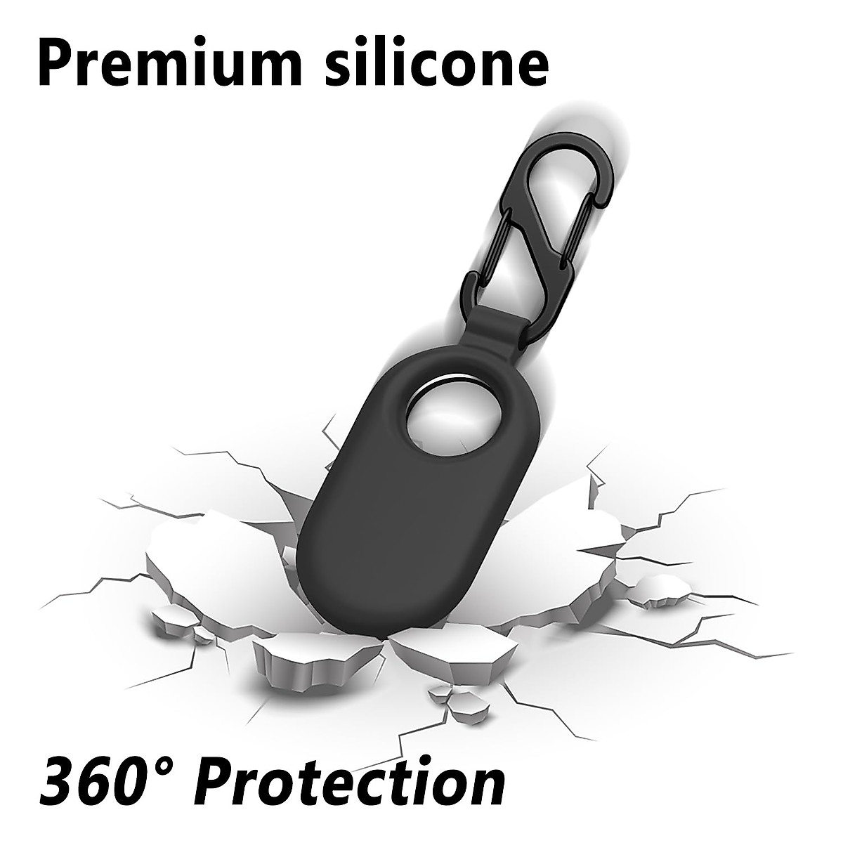 Geiomoo Silicone Case for Galaxy SmartTag2, Protective Cover with Carabiner (Black)