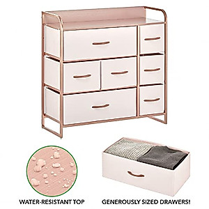 mDesign 30.9" High Steel Frame/Wood Top Storage Dresser Furniture Unit with 7 Removable Fabric Drawers - Large Bureau Organizer for Bedroom, Living Room, Closet - Pink/Rose Gold