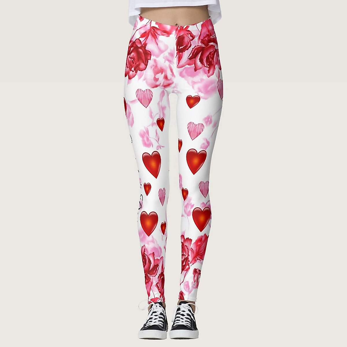 Love Tights for Women Leggings Valentine High Waisted Compression Tights for Women Queen of Hearts Sweet Heart Couple Pink