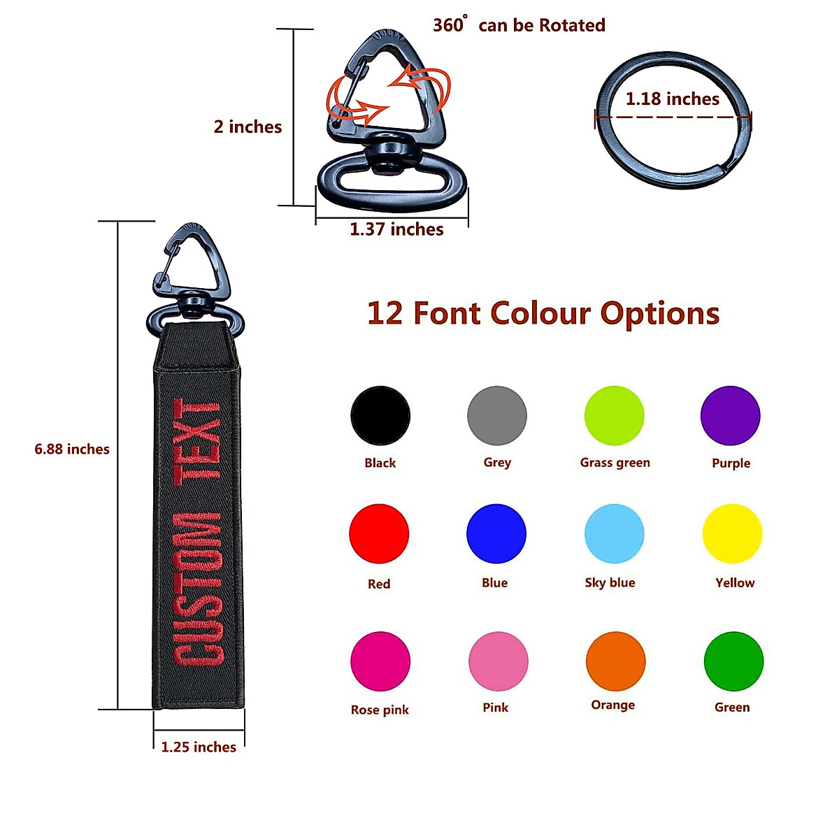 Graceful life Personalized keychain,Customizable name number tag with key ring, Key Chain Holder accessories, embroidery keytag for luggage (Rotating keychain)