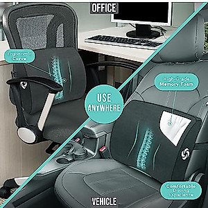 SAMSONITE, Premium Plush Lumbar Support Pillow for Chair - Elevates Lower Back Comfort Zone - 100% Pure Memory Foam - Perfect for Car or Office - Fits Most Seats - Breathable Mesh - Washable Cover