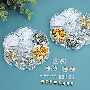 Nkwuire 7 Styles 500PCS Earring Backs for Studs, Clear Plastic Hypoallergenic Metal Rubber Silicone Earring Backs Bullet Clutch Stoppers Replacement Kits for Fish Hook Earring Studs Hoops