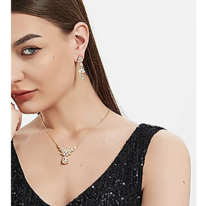 UDYLGOON Wedding Earrings Necklace Bracelet Jewelry Set For Women Bridal Bridesmaid Party Prom (Gold)