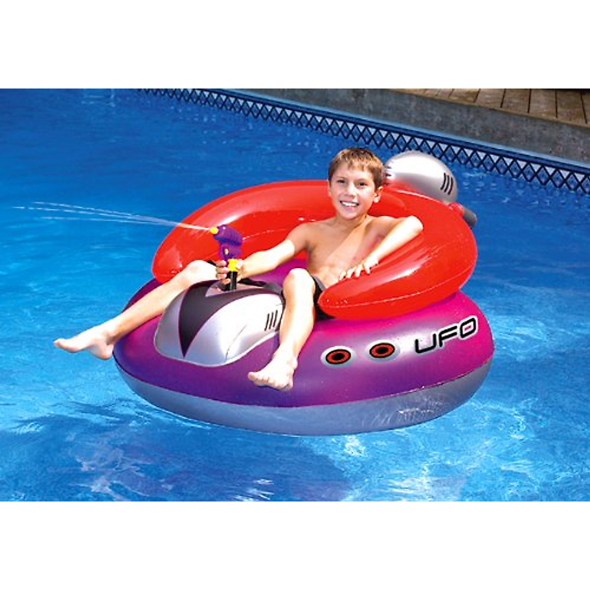 Swimline Basketball Hoop Giant Shootball Inflatable Fun Swimming Pool Water Game Set and UFO Lounge Chair Float with Built-in Squirt Gun, (2 Pack)