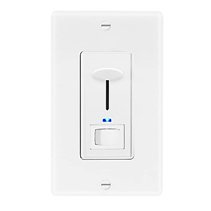 Maxxima Dimmer Electrical Light Switch - Featuring Blue Indicator Light, LED Compatible, 3-Way/Single Pole Use, 600 Watt Max, Dimmable Lamp and Lighting Control, Wall Plate Included - White