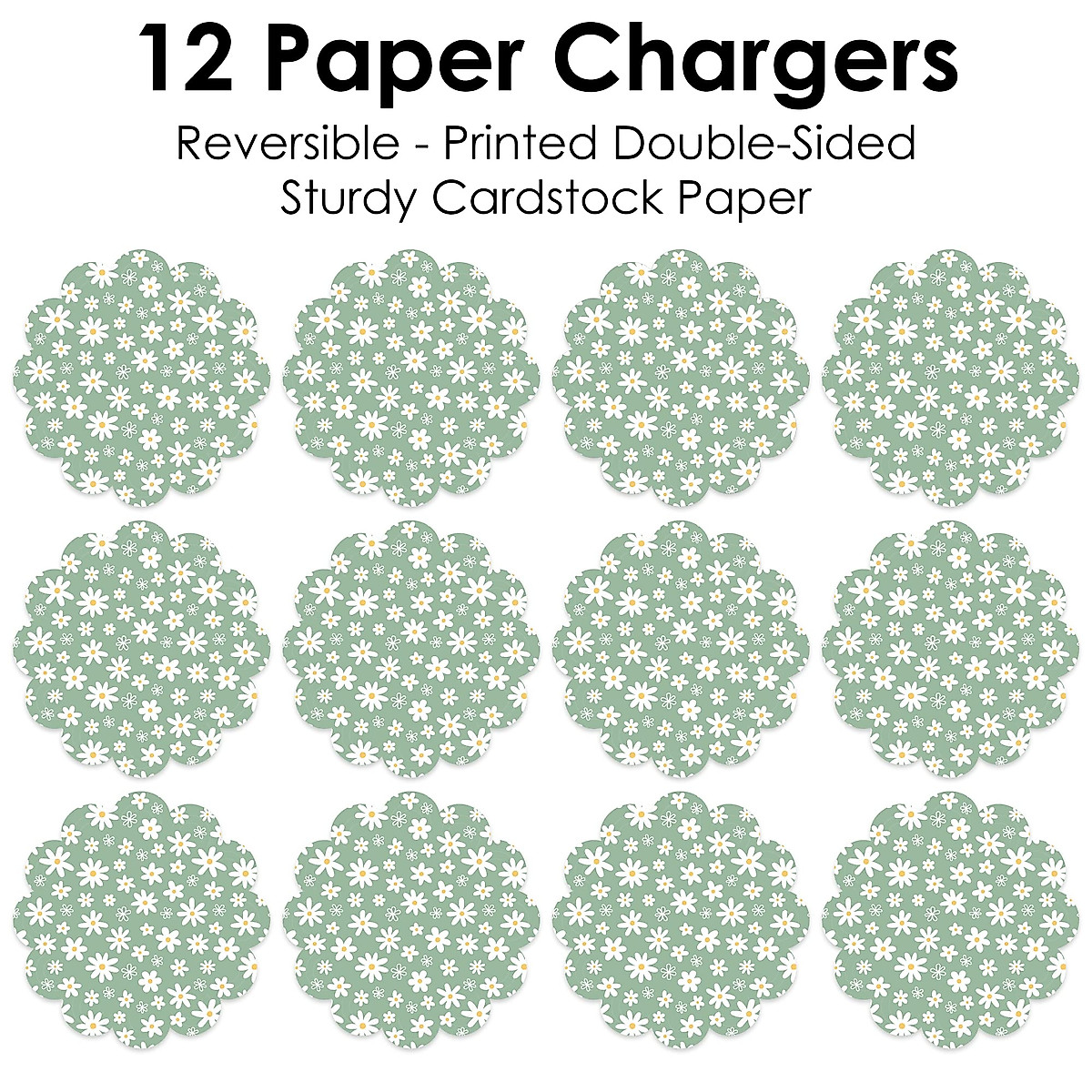 Big Dot of Happiness Sage Green Daisy Flowers - Floral Party Round Table Decorations - Paper Chargers - Place Setting For 12