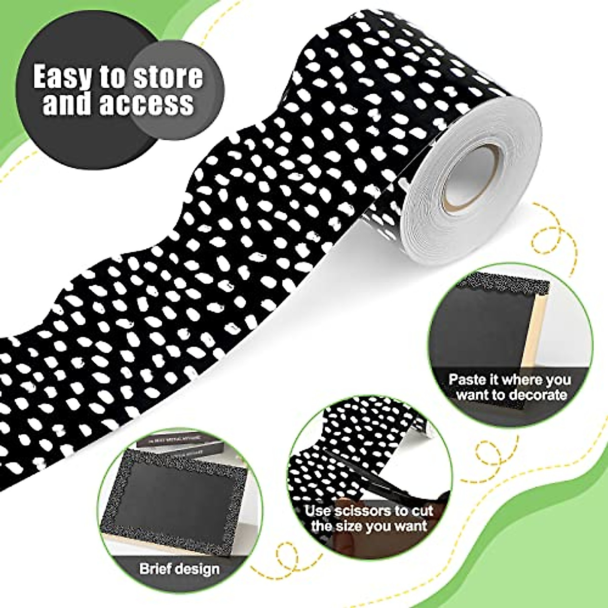 Zonon 65 Feet Bulletin Board Borders Dots Decorative Bulletin Border Rolled Blackboard Straight Wavy Trim Borders Back to School Decoration for Classroom and Home (Wavy White Dot)