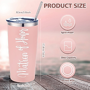 Sabary Bride Gifts Bridesmaid Tumblers Set of 8, 20 oz Insulated Bride Stainless Steel Wine Tumbler Bulk Maid of Honor Mugs with Lid and Straw for Wedding Engagement Party Gifts (Pink, White)