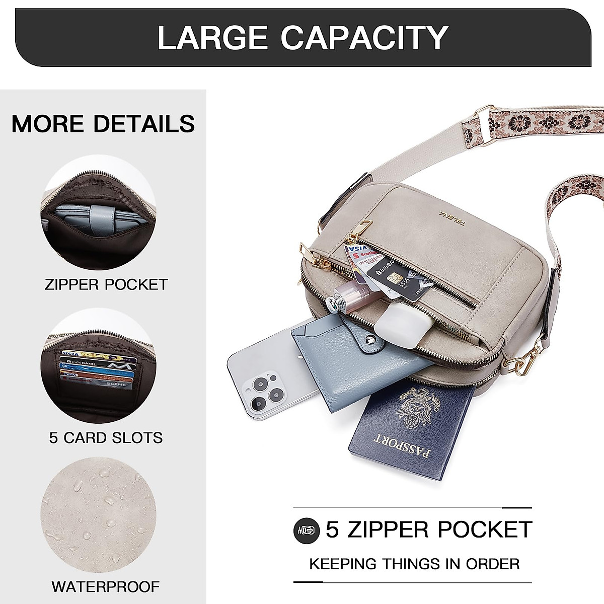 Telena Crossbody Purse for Women Small Crossbody Bags Trendy Vegan Leather with Adjustable Shoulder Strap Grey