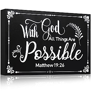 Yulejo with God All Things are Possible Sign Wall Hanging Decoration Wooden Wall Decor Religious Scripture Black Bible Verses Everything is Possible with God Bibical Wooden Decoration Plaque for Home