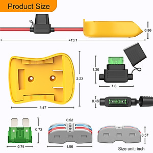 RVBOATPAT 2PCS 20V Battery Adapter for Dewalt Power Wheel Battery Adapter Battery Converter Kit 12 AWG Wire with Fuses and Connectors for Robotic RC Car Toy
