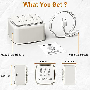 White Noise Machine, Symoode Rechargeable Sound Machines with Warm Night Light for Sleeping, 15 Non Looping Natural Soothing Sounds, Timer & Memory Feature, Portable Sleep Sound Machine for Adults