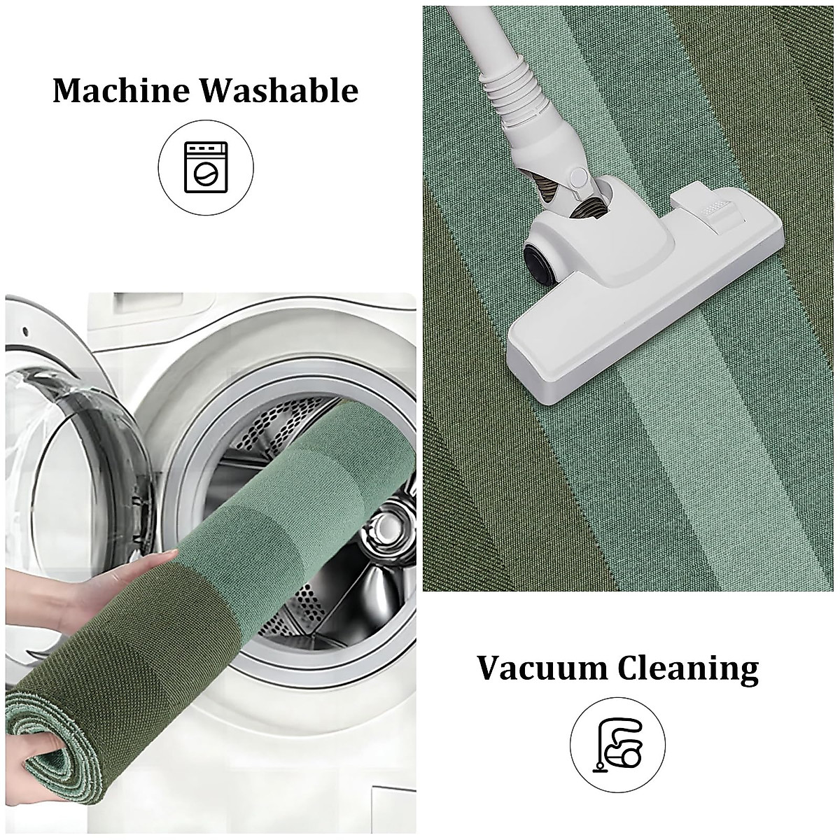 Lahome Washable Green Rugs for Living Room -5x7 Area Rugs Ultra-Thin Woven Boho Rugs Modern Rainbow Rugs for Bedroom, Cotton Reversible Low Pile Carpet for Playroom Dining Room (5'x 7', Green)