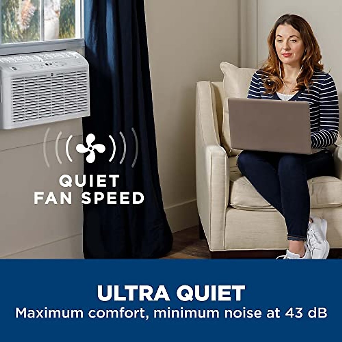 GE Window Air Conditioner 8000 BTU, Wi-Fi Enabled, Black, Energy-Efficient Cooling for Medium Rooms, 8K BTU Window AC Unit with Easy Install Kit, Control Using Remote or Smartphone App,White