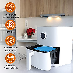 CORKAS Silicone Air Fryer Liners, Multipurpose Reusable Air Fryer Liners with Divider for 4-8.5QT, BPA free, Easy Cleaning & Heat Resistant Pot with Gloves, Oil Brush for Kitchen Microwave, 2-Pack