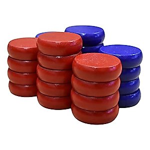 26 Red and Blue Crokinole Discs with a Velvet Pouch (Mini Discs - 1 3/32 Inch Diameter (2.8cm))