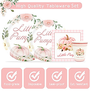 Pumpkin Party Supplies Tableware Set - Fall Theme Party Decorations Including Plates, Napkins and Cups for Pumpkin Birthday and Baby Shower Party, Serves 24 Guests (pink)